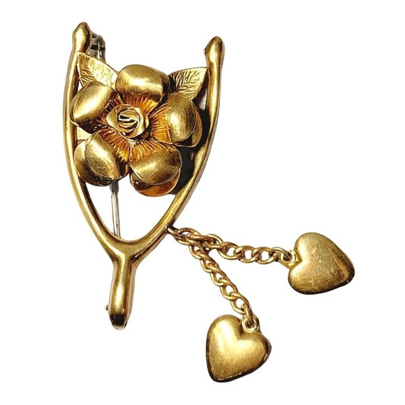 Jewelry | Vintage Glam Statement Good Luck Coro Wishbone Heart Dangles ...